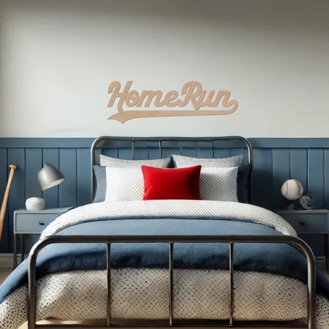 Home Run Wall Sign - Unfinished Baseball-inspired Font, Retro Vintage ...