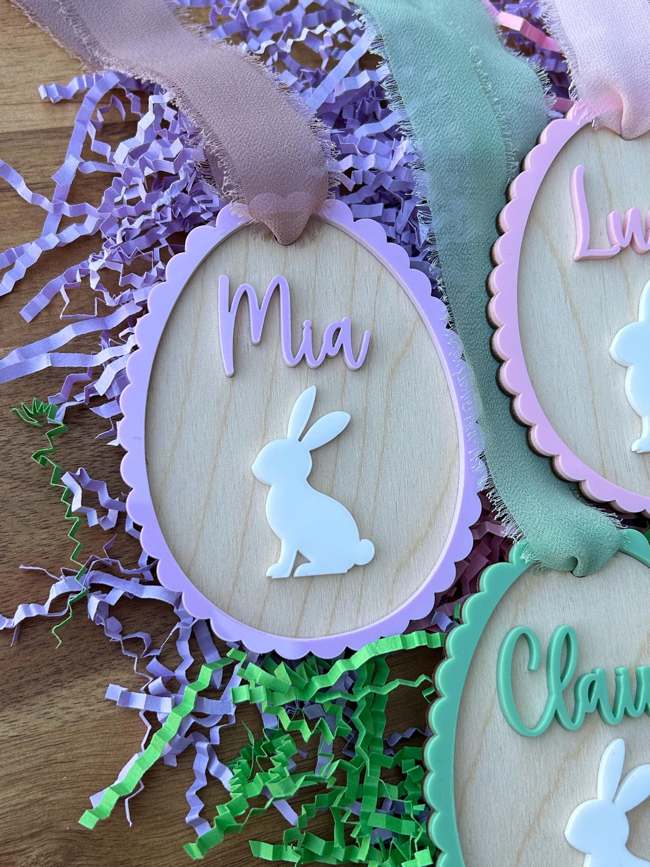 Personalized Wooden Easter Basket Tag: Scalloped Bunny Decor - Etsy