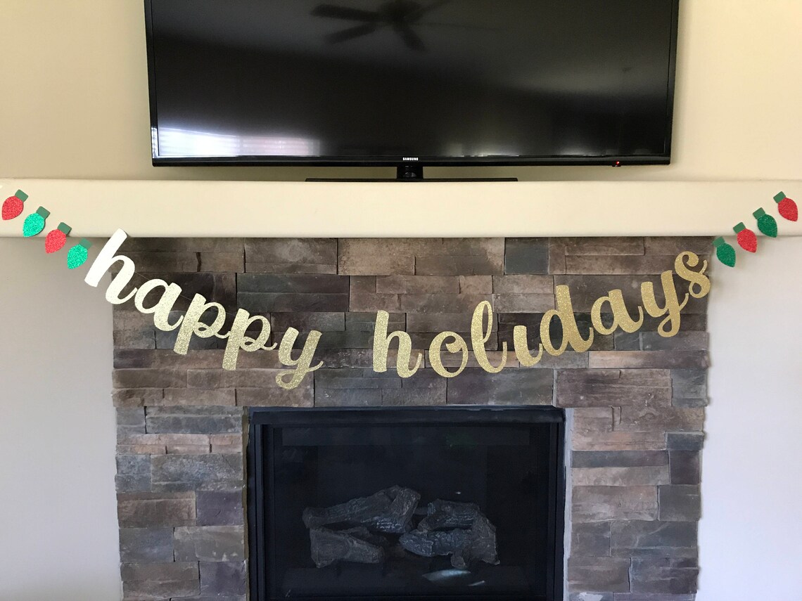 Happy Holidays Banner Christmas Lights Banner Glitter - Etsy