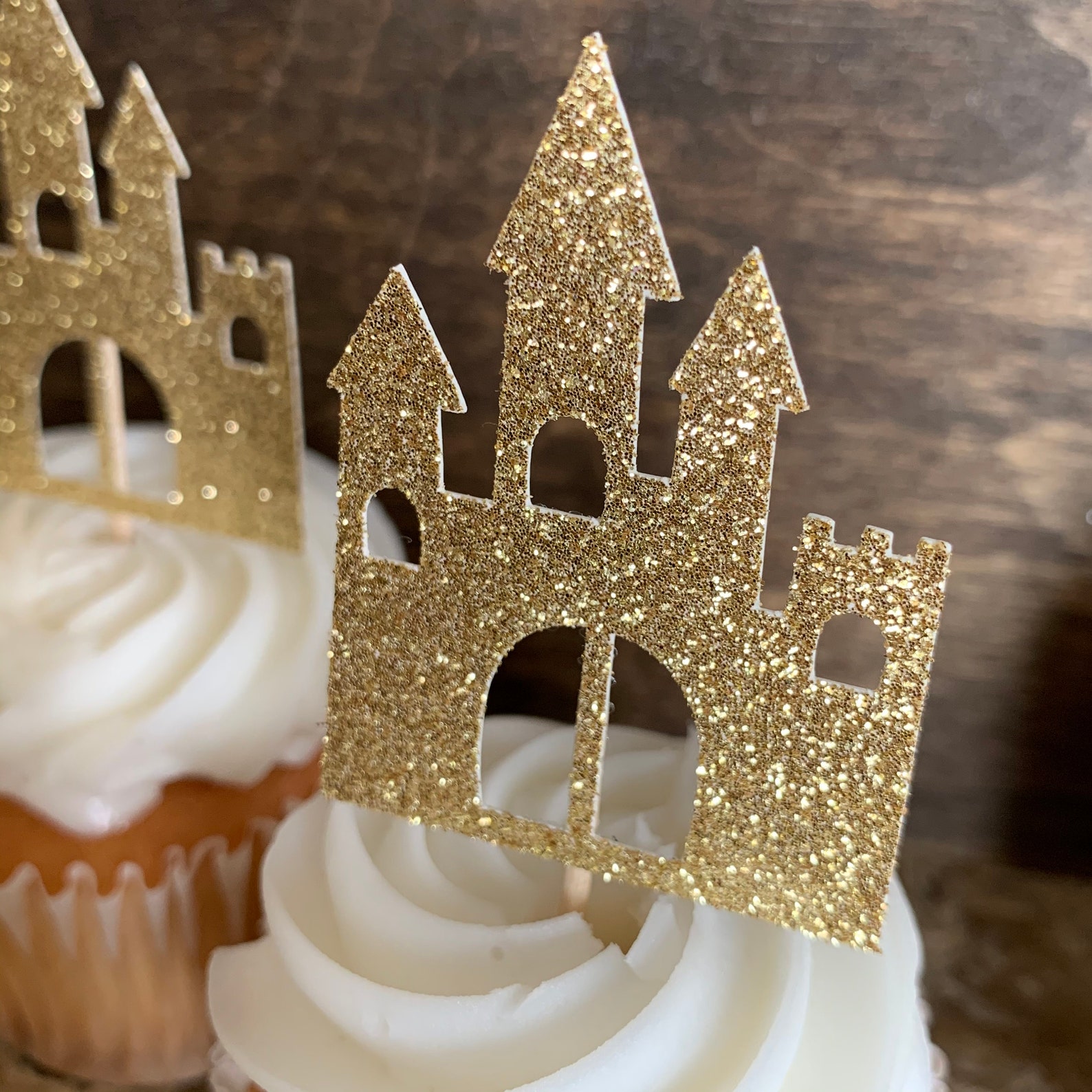 Castle Cupcake Toppers Glitter Castle Food Picks Princess | Etsy