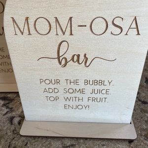 Momosa Bar Sign, Momosa Sign, Mimosa Bar Table Sign, Engraved Natural ...