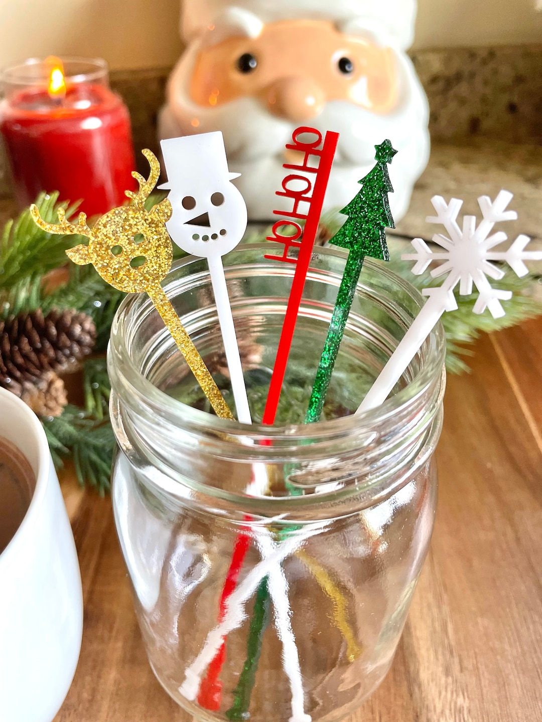 Christmas Acrylic Drink Stirrers: Holiday Barware, Set of 6 - Etsy