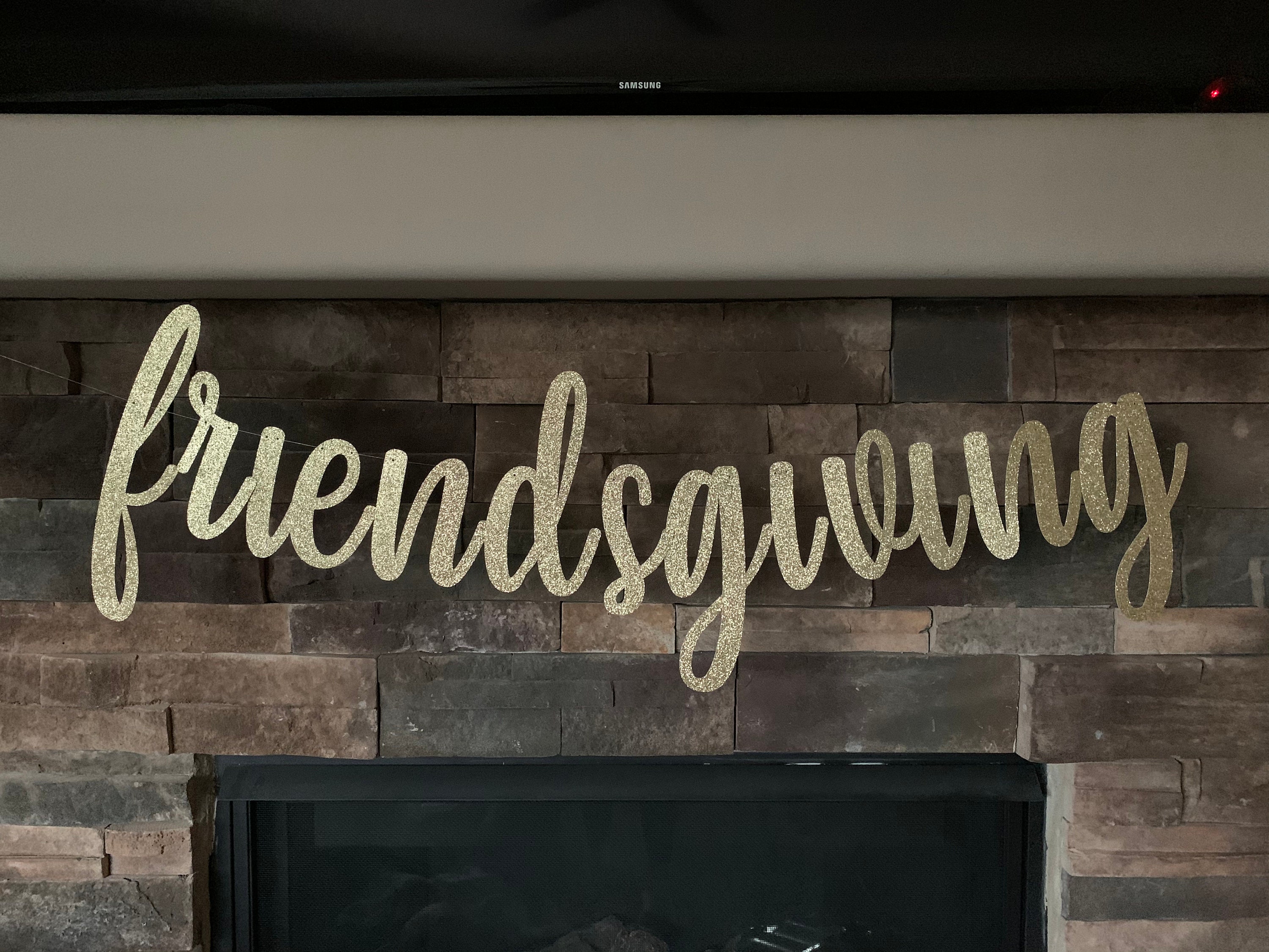 Friendsgiving, Happy Friendsgiving, Cursive Glitter Banner ...