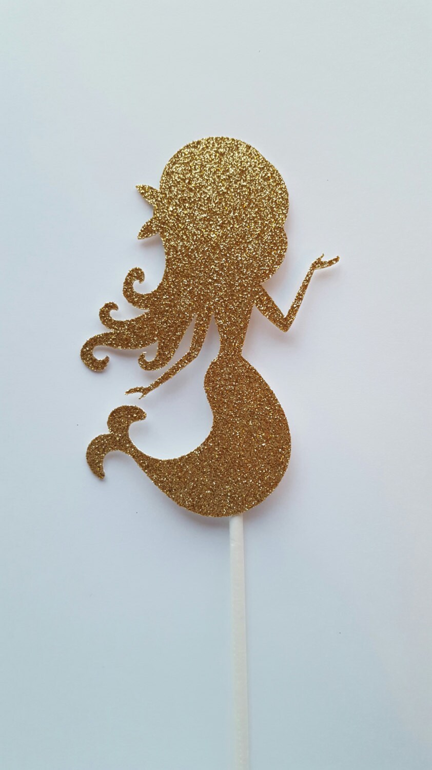Mermaid Cake Topper Glitter Cake Topper Gold Glitter - Etsy