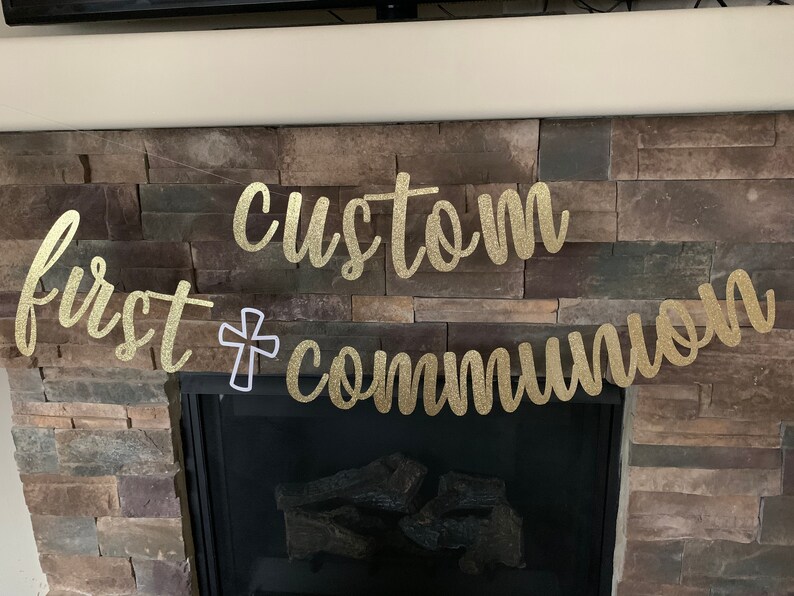 Custom Glitter First Communion Banner: Script Font, Party Decoration - Etsy