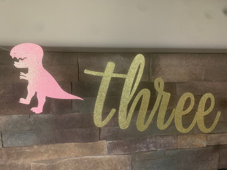 Three Rex Banner Girl Dinosaur Birthday Banner Dinosaur | Etsy