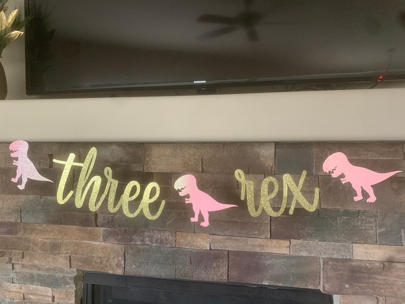 Three Rex Banner Girl Dinosaur Birthday Banner Dinosaur | Etsy