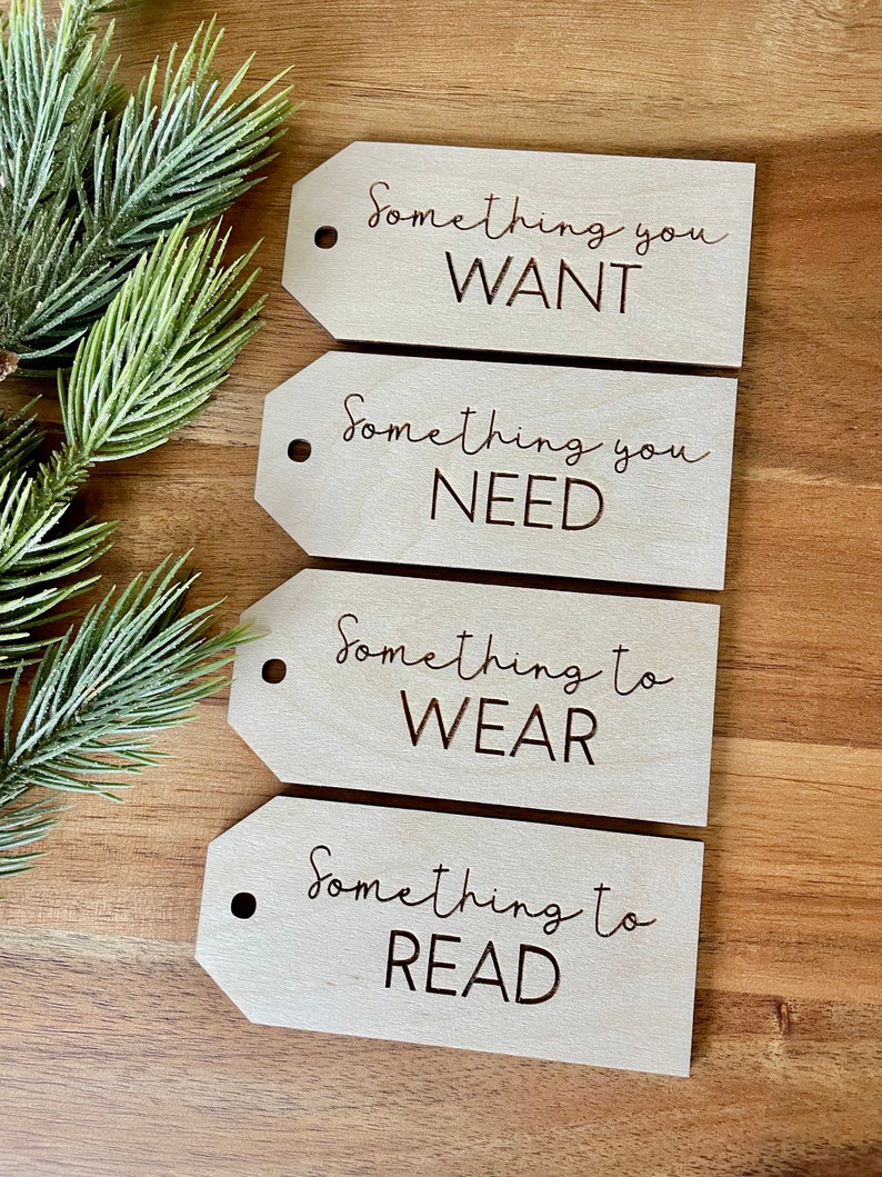 Want Need Wear Read Gift Tags, Engraved Gift Tags, Wooden Gift Tags ...