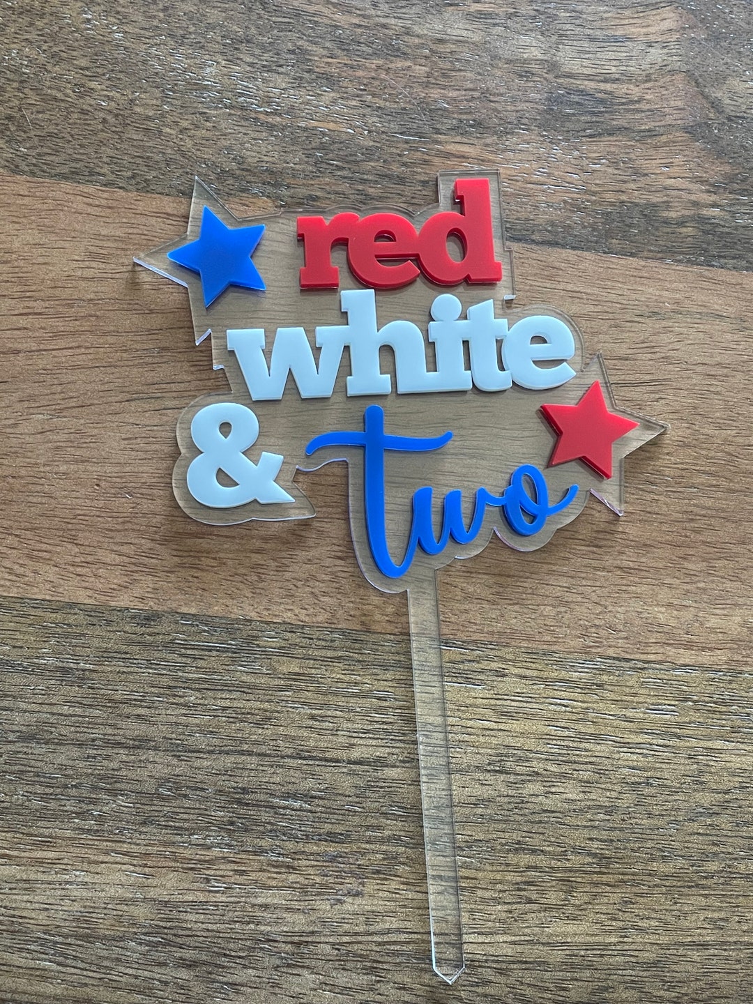 Red White and Two Cake Topper, 4th of July Birthday Decorations, Red ...