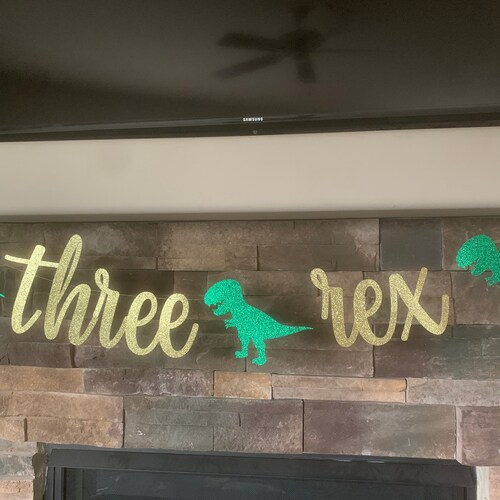 Three Rex Dinosaur Party Banner / 3rd Dino Birthday Sign / - Etsy