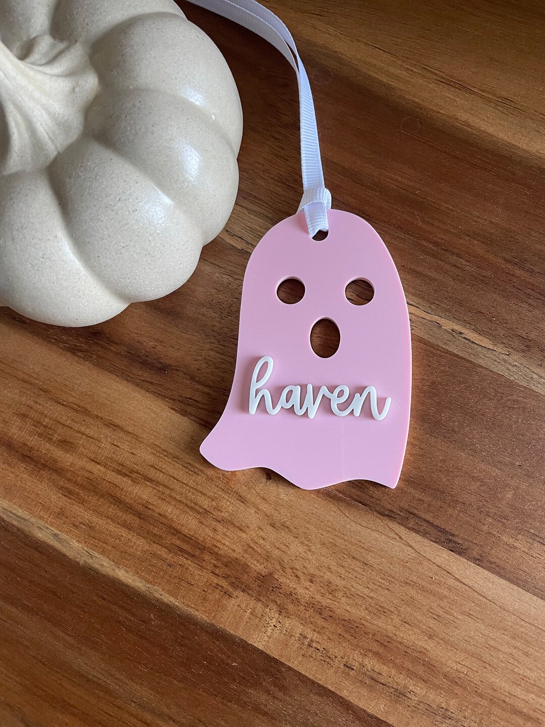 Personalized Name Ghost Tag, Halloween Gift Basket Tag, Acrylic Gift ...