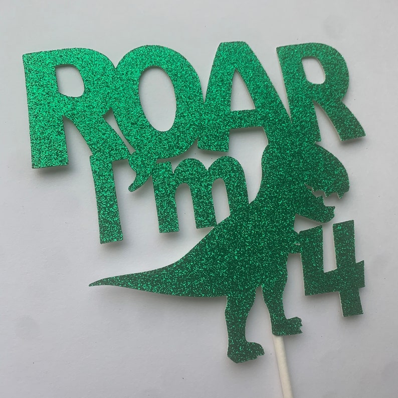 Roar I'm Four Dinosaur Cake Topper: Glitter Fourth Birthday - Etsy
