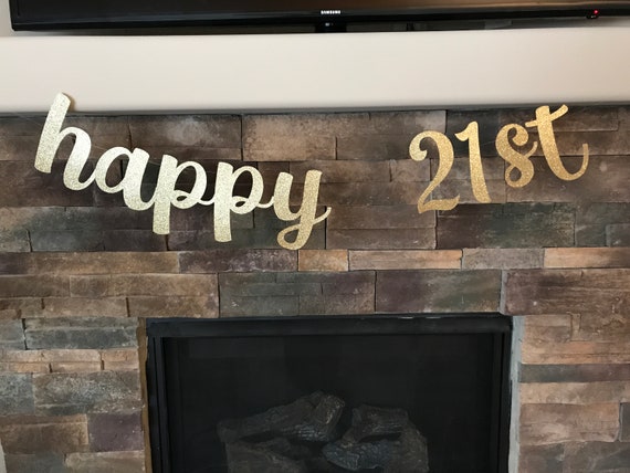 Happy 21st Birthday Banner / Happy 21st Glitter Banner / 21st | Etsy