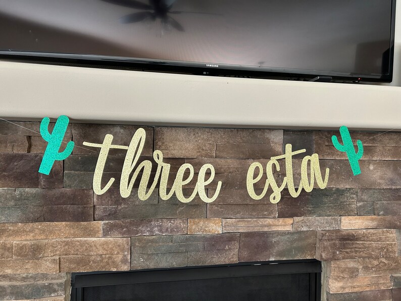 Three Esta Fiesta Banner: Glitter Cactus 3rd Birthday Decor - Etsy