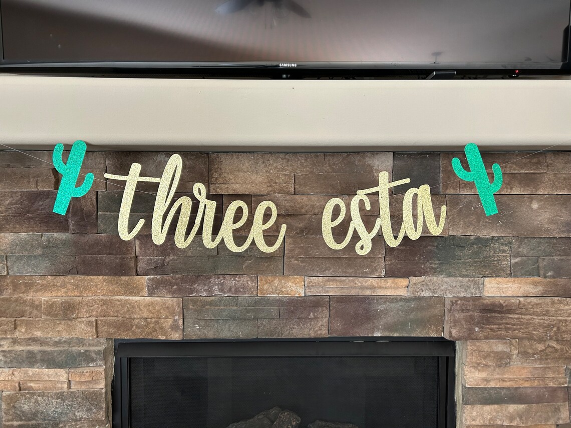 Three Esta Fiesta Banner: Glitter Cactus 3rd Birthday Decor - Etsy