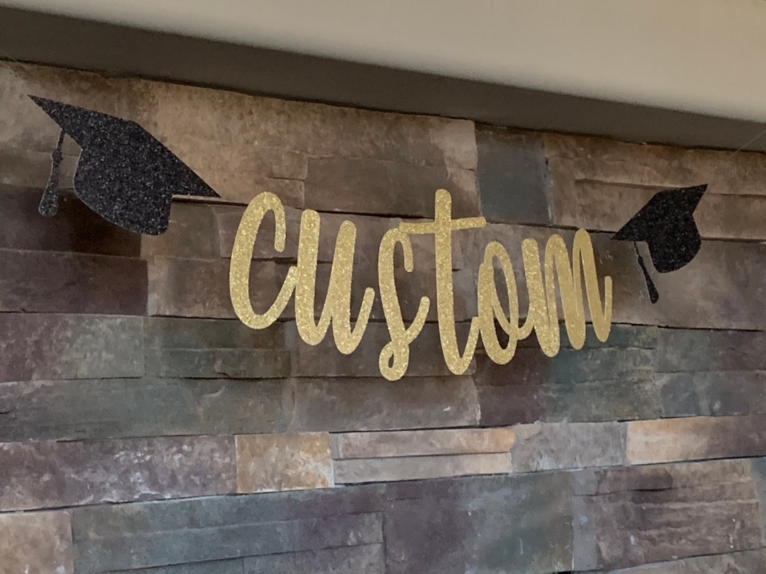 Custom Glitter Graduation Banner: Script Font, Grad Caps - Etsy