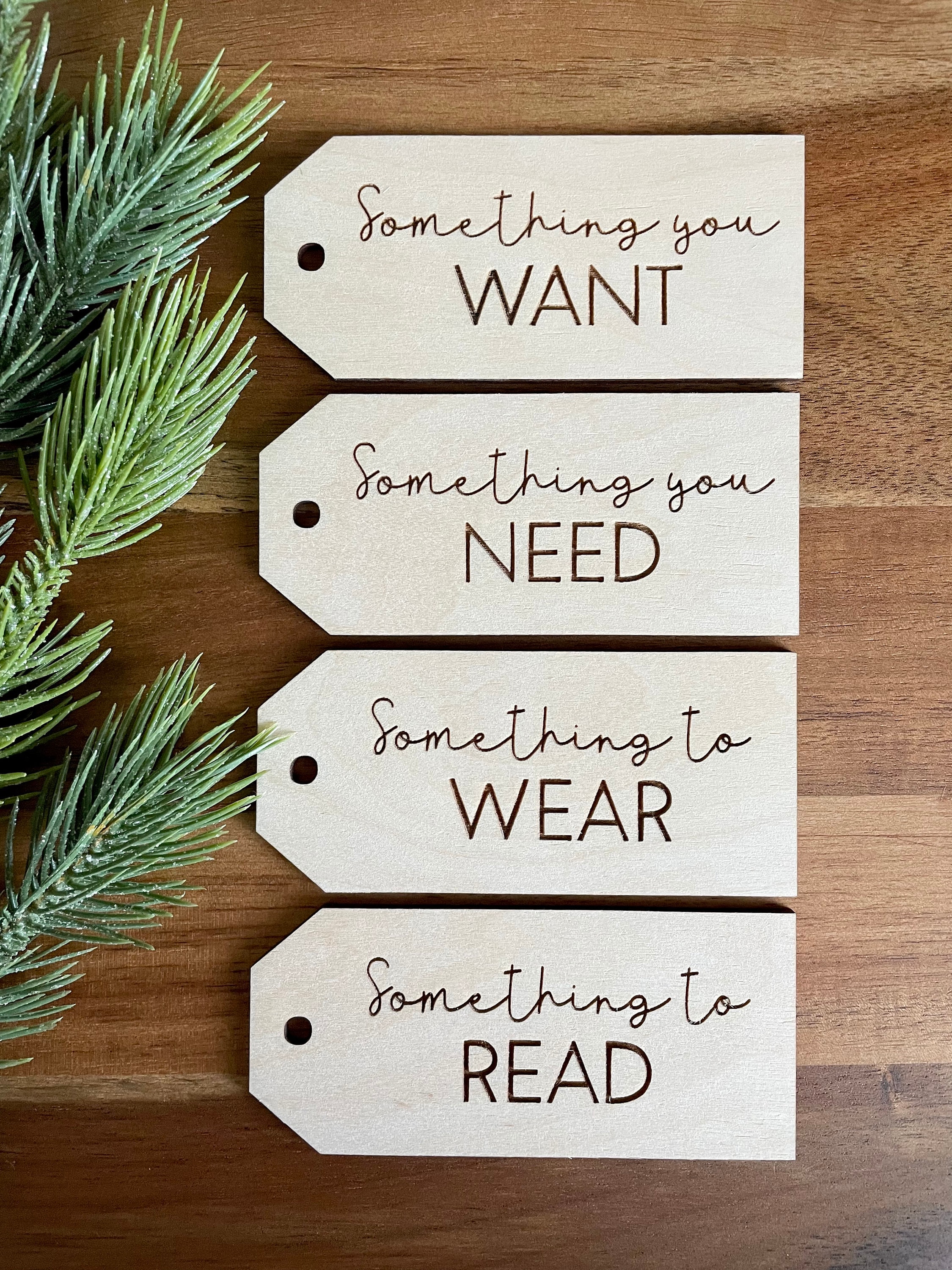 Want Need Wear Read Gift Tags, Engraved Gift Tags, Wooden Gift Tags ...