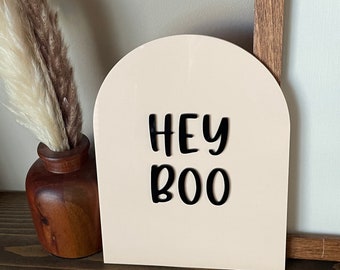 Hey Boo Acrylic Halloween Sign, Aesthetic Halloween Decor, Modern ...