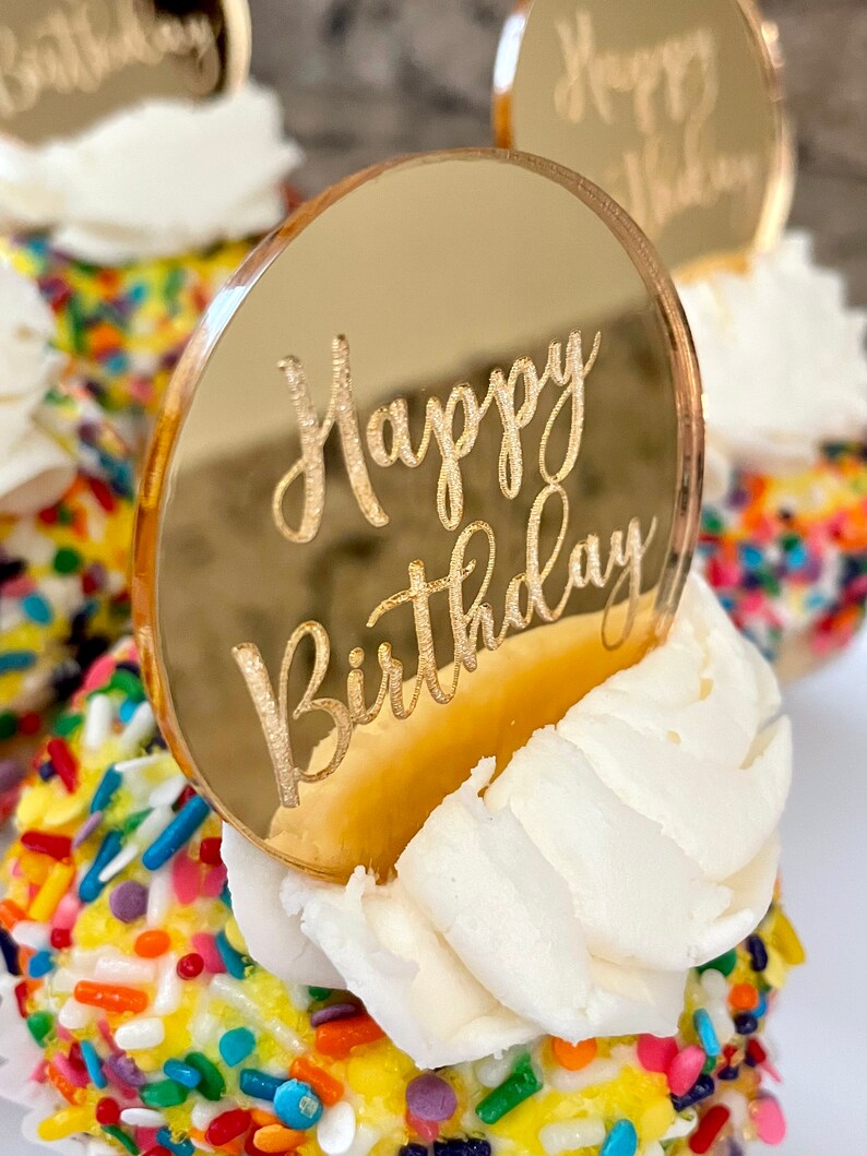 Happy Birthday Mirror Acrylic Cake Charm, Engraved Mirror Cupcake ...
