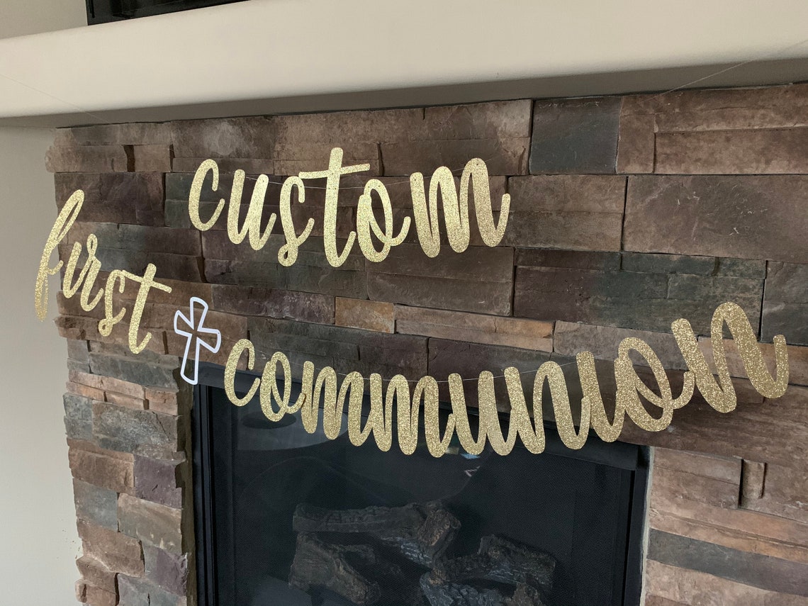 Custom Glitter First Communion Banner: Script Font, Party Decoration - Etsy