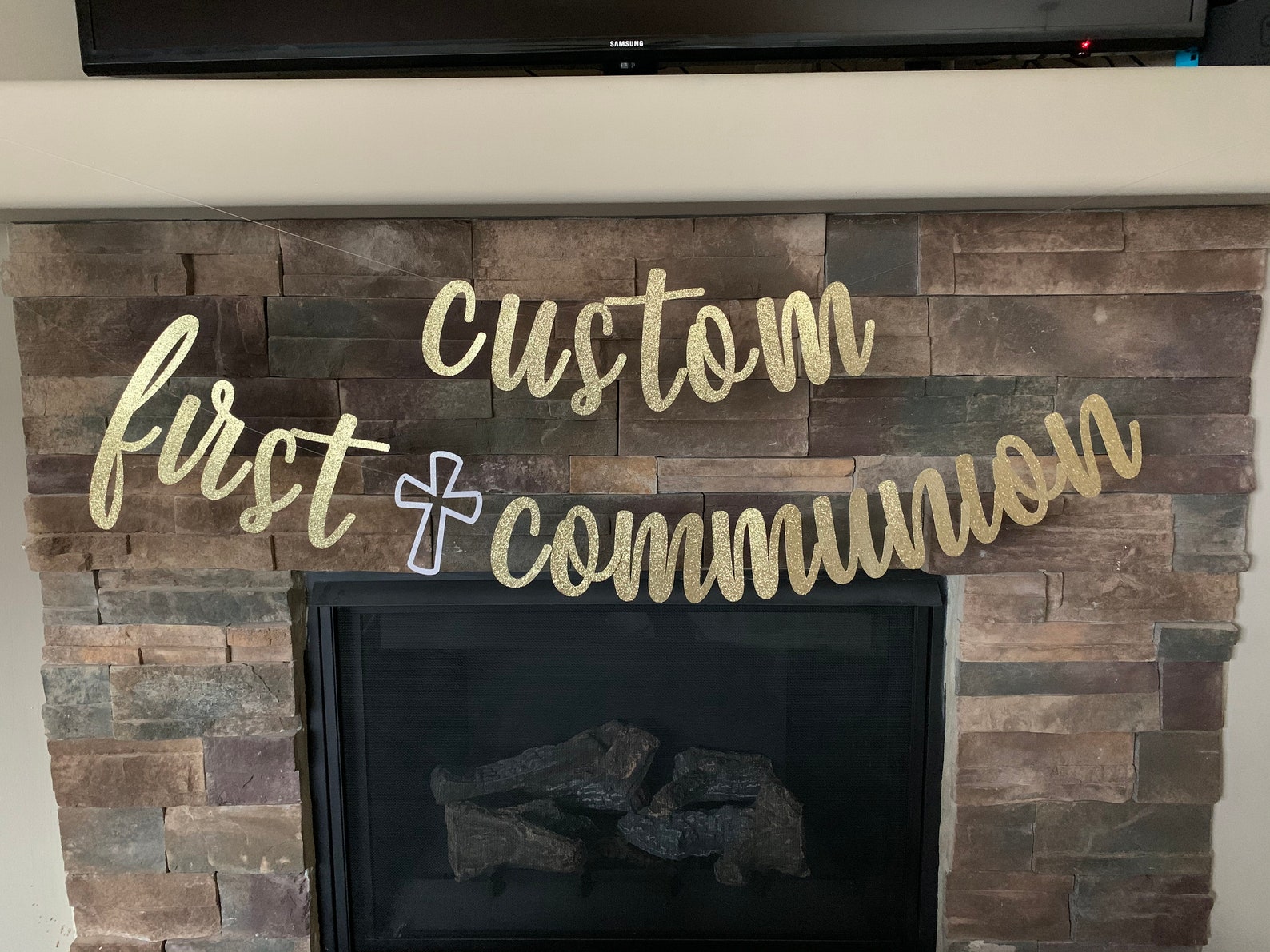 Custom Glitter First Communion Banner: Script Font, Party Decoration - Etsy