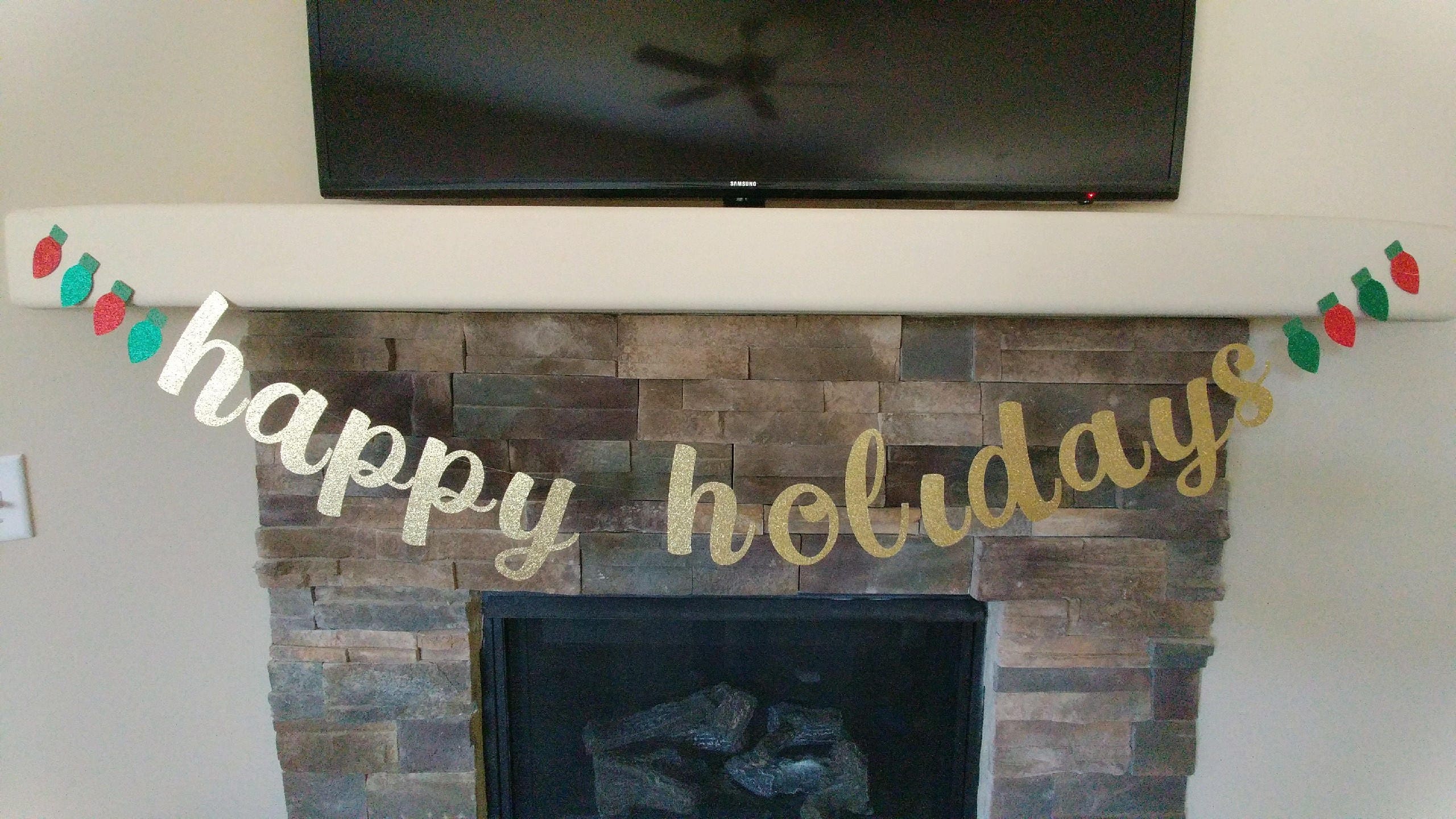 Happy Holidays Banner Christmas Lights Banner Glitter | Etsy