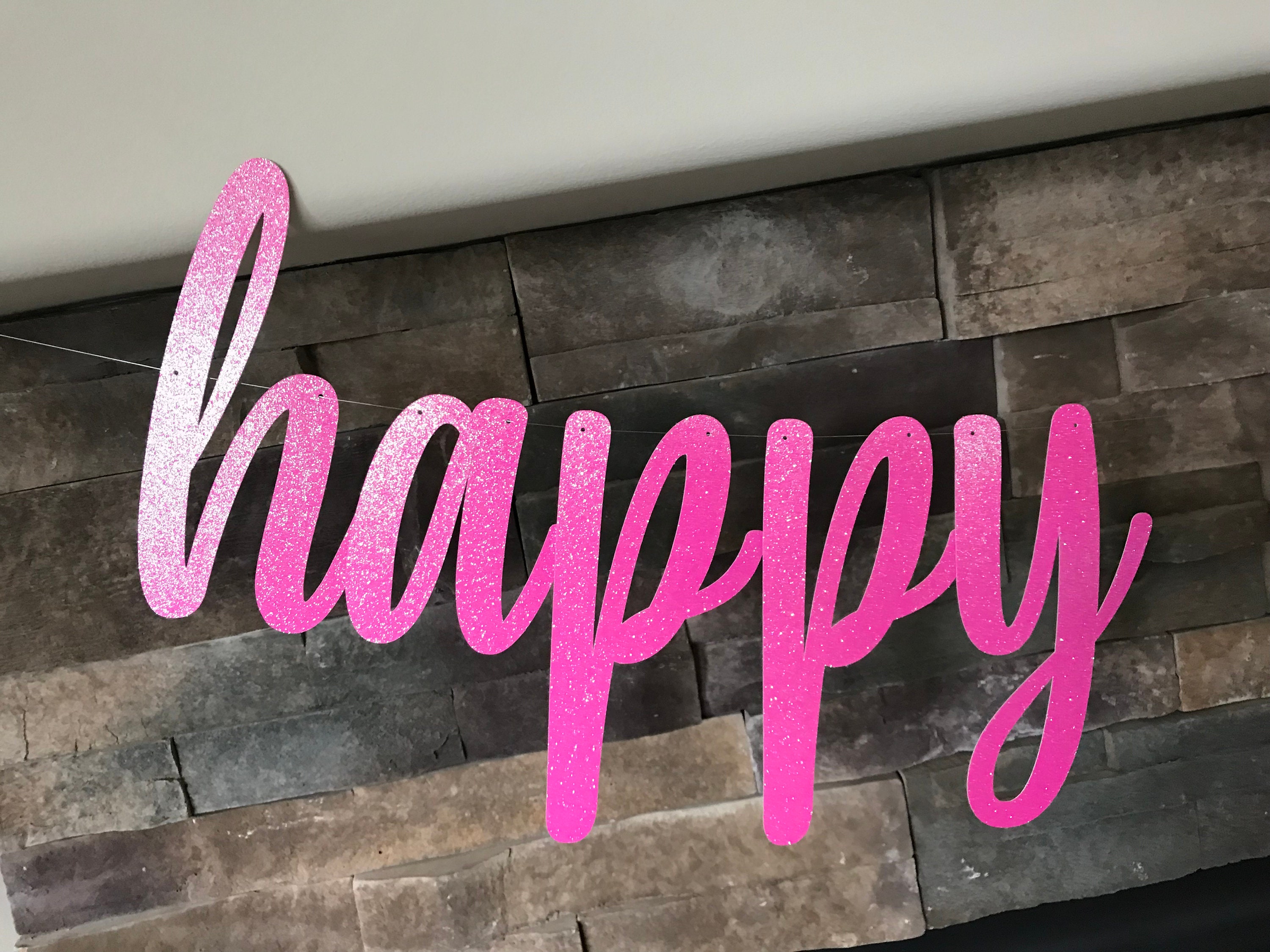 Glitter Happy Birthday Banner: Script Party Decorations - Etsy