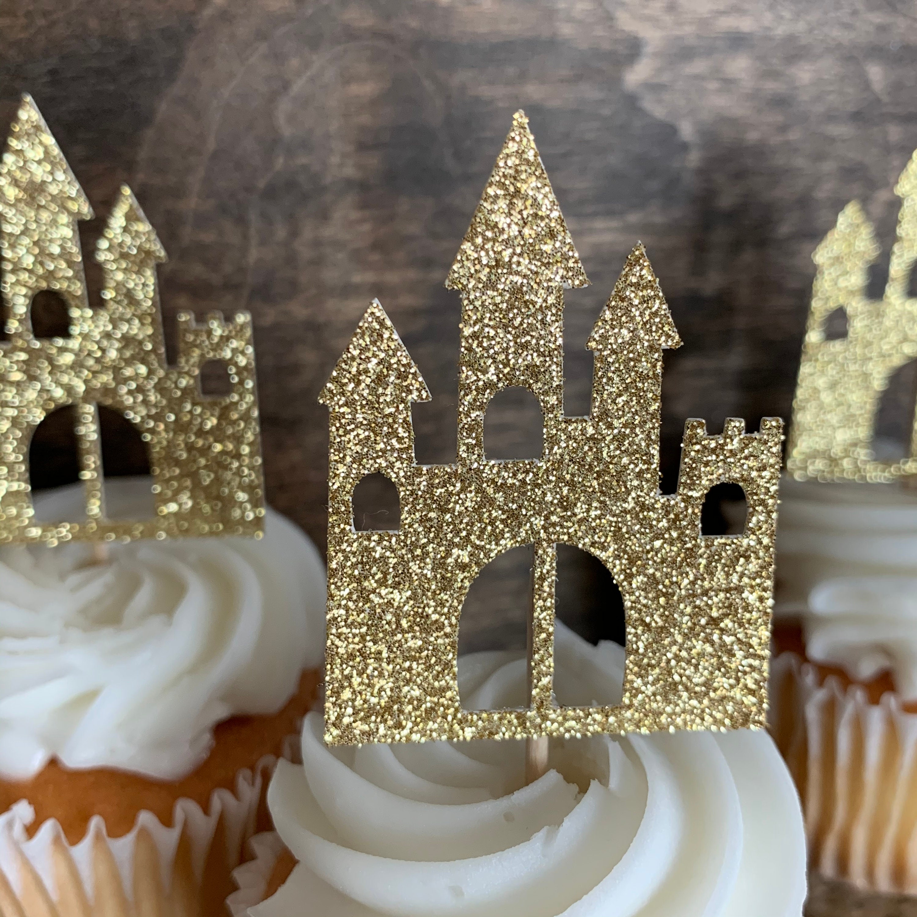 Castle Cupcake Toppers Glitter Castle Food Picks Princess - Etsy