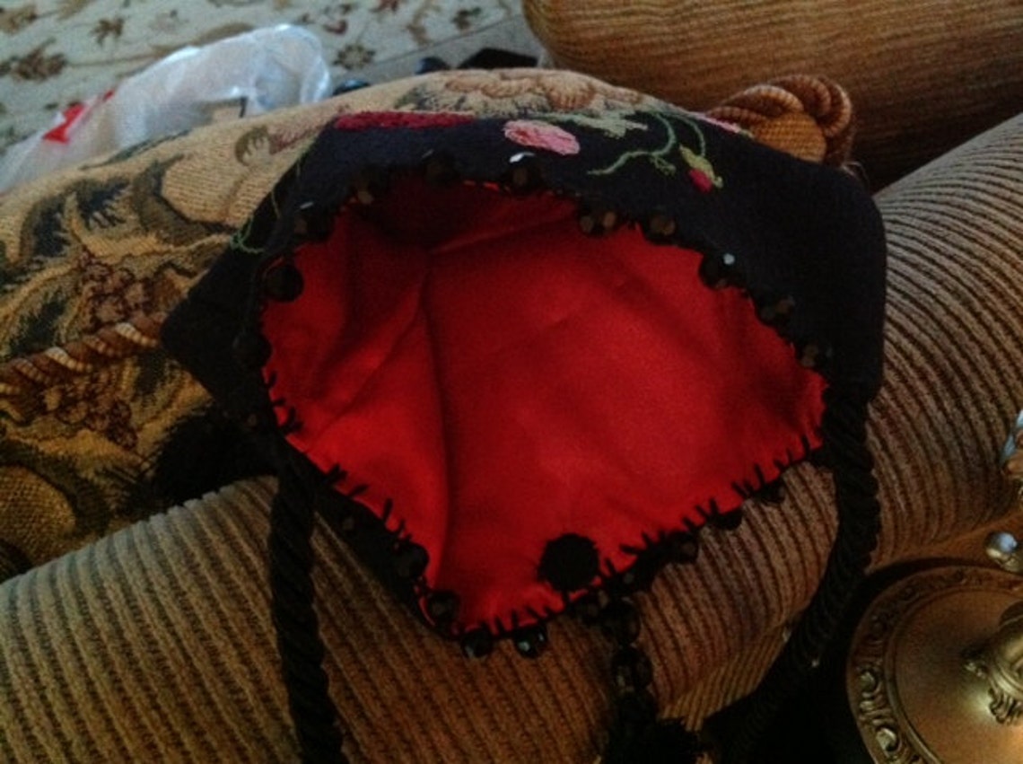 Black Wool Beaded Victorian Style Evening Bag Hand Made Paper Pattern ...