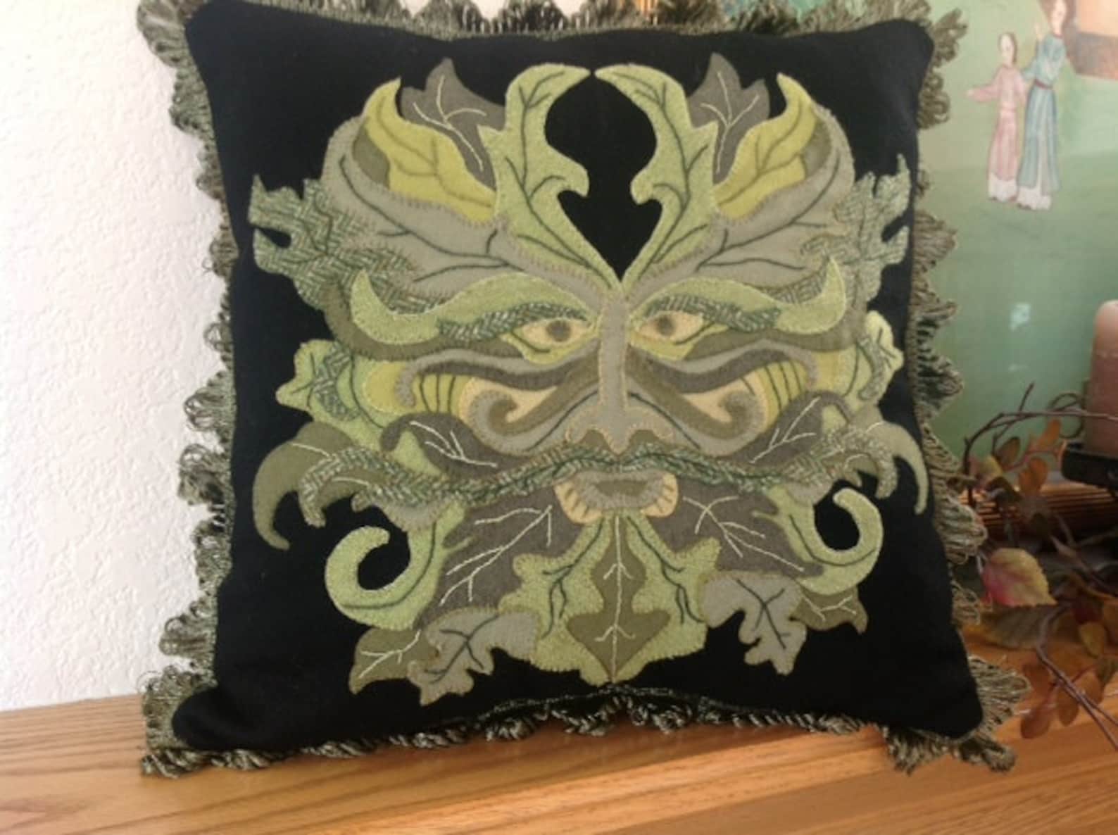 Green Man Decorative Appliqued Pillow Pattern (pattern Only-not a Kit ...