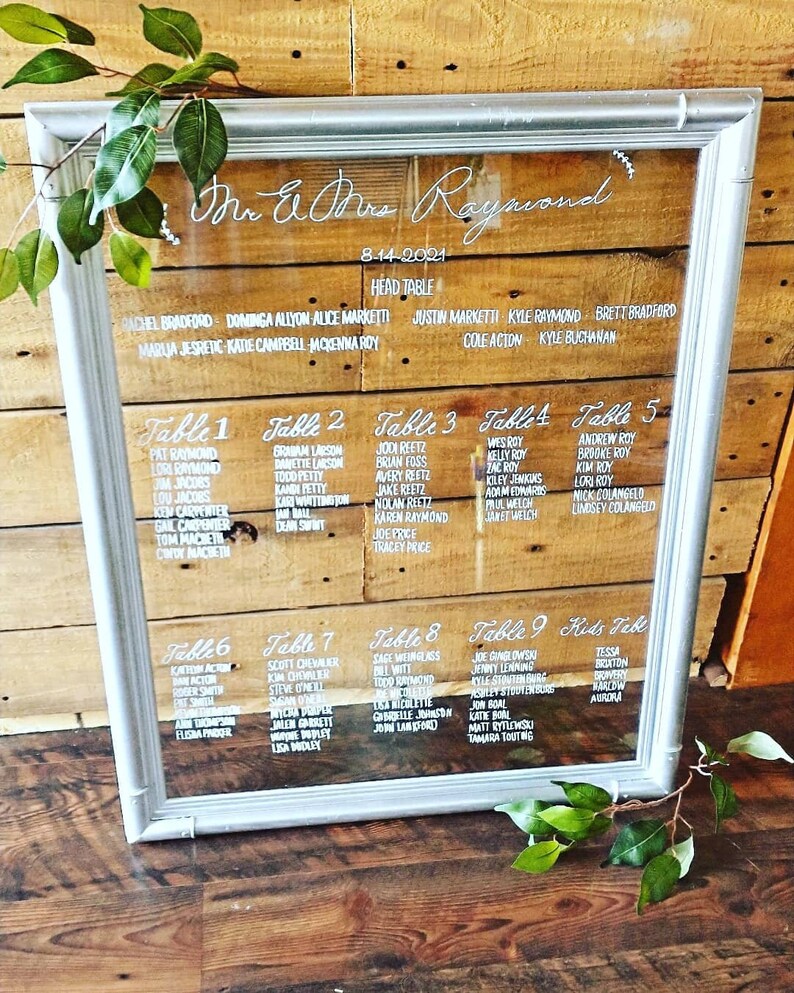 Wedding Seating Chart, Hand Written Seating Chart, Glass Seating Chart ...