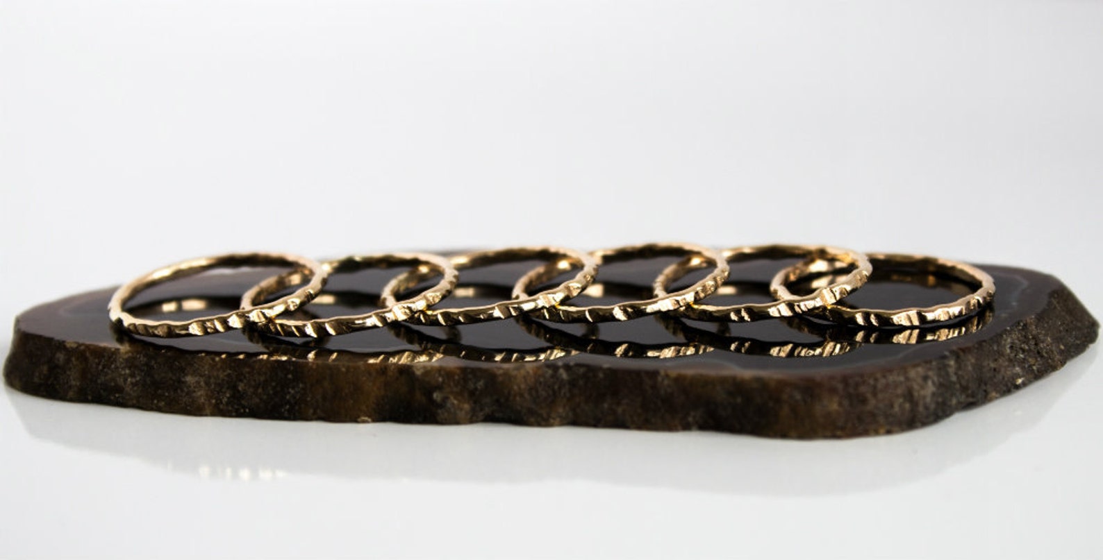 Stack Ring Gold Coin Edge Hammered 7 Band Set | Etsy