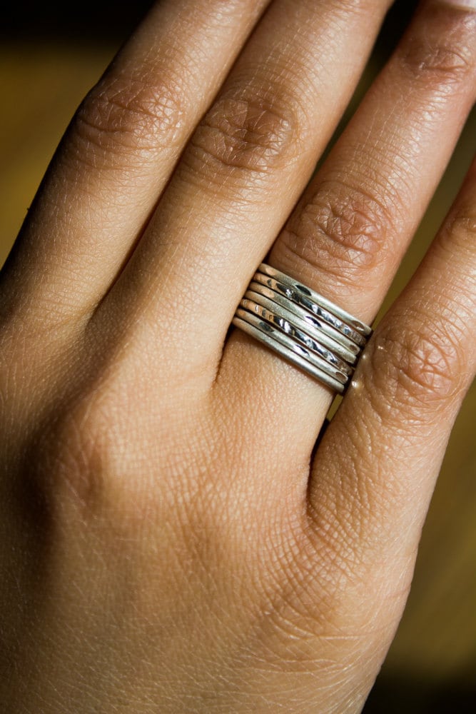 Unique Silver Ring Set Simple Silver Rings Stacking Ring Set | Etsy