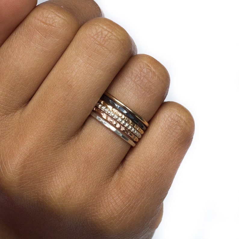 Mixed Metals Ring Set Hammered Stack Rings Stackable Ring Set - Etsy