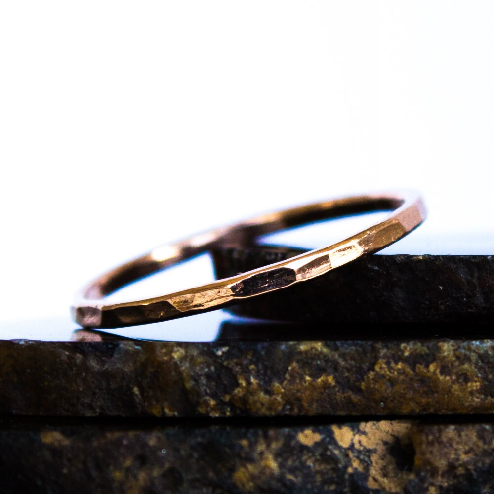 Solid 14k Hammered Rose Gold Stack Ring Sz 9 Thru 12 | Etsy