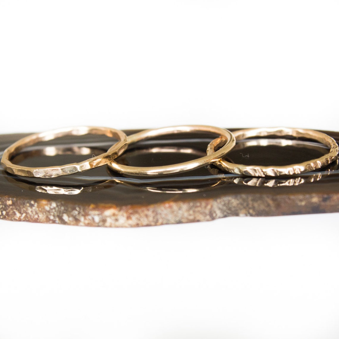 Set of 3 Polished Hammered Thin Gold Stack Ring Set Gift for - Etsy