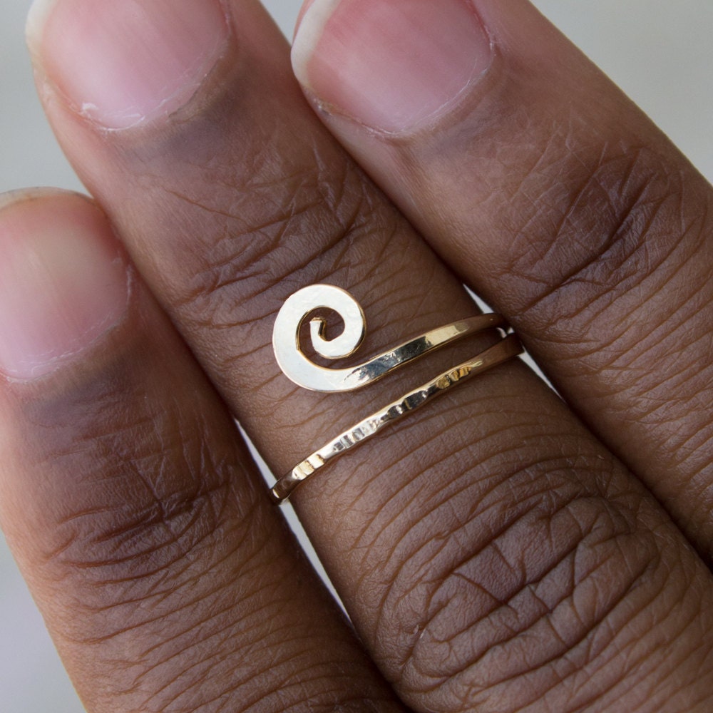 Spiral Gold Adjustable Knuckle Ring Hammered Midi Ring Gold Knuckle ...