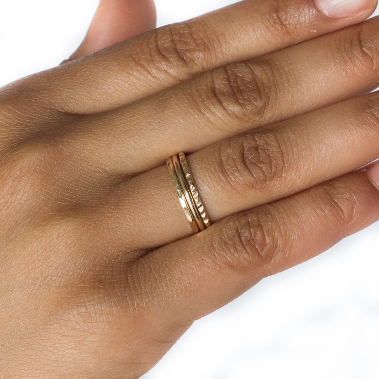Set of 3 Polished Hammered Thin Gold Stack Ring Set Gift for - Etsy