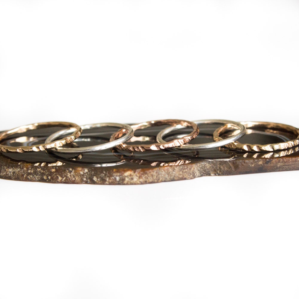 Tri Color Stack Rings 5 Band Stacking Ring Set Hammered Yellow - Etsy