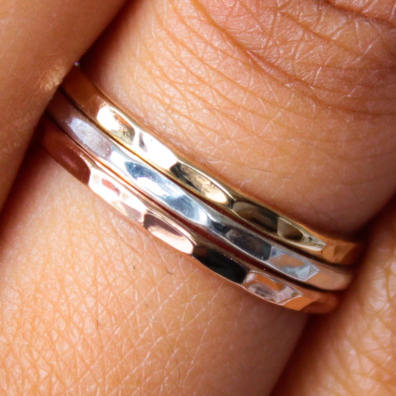Thin Gold Ring Tri Color Stack Ring Set - Etsy