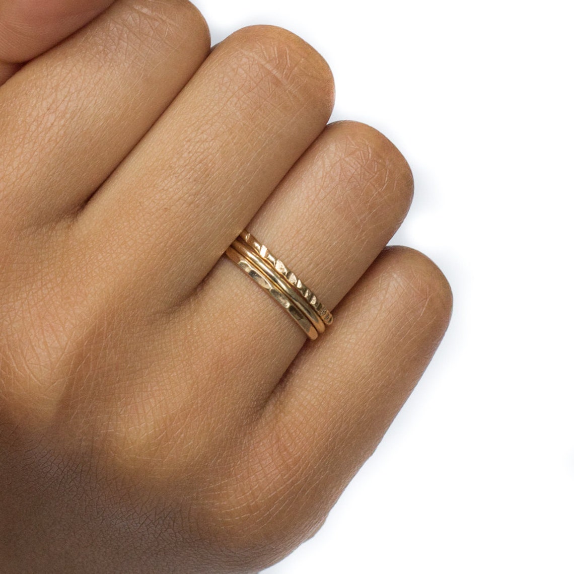 Set of 3 Polished Hammered Thin Gold Stack Ring Set Gift for - Etsy