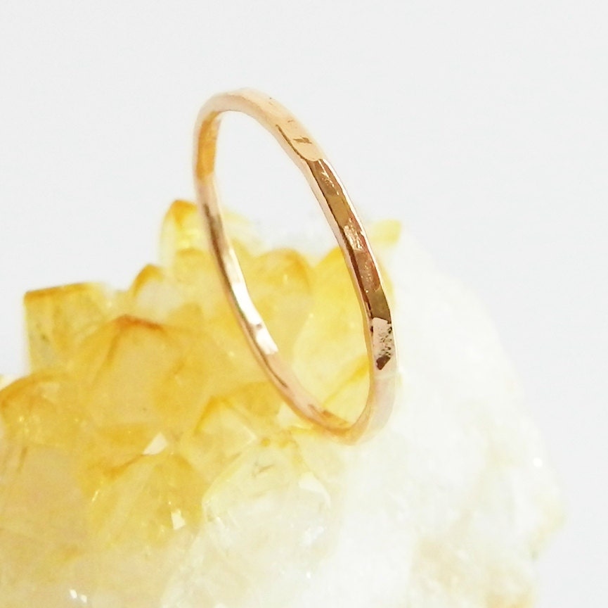 Solid 14k Hammered Rose Gold Stack Ring Sz 9 Thru 12 | Etsy