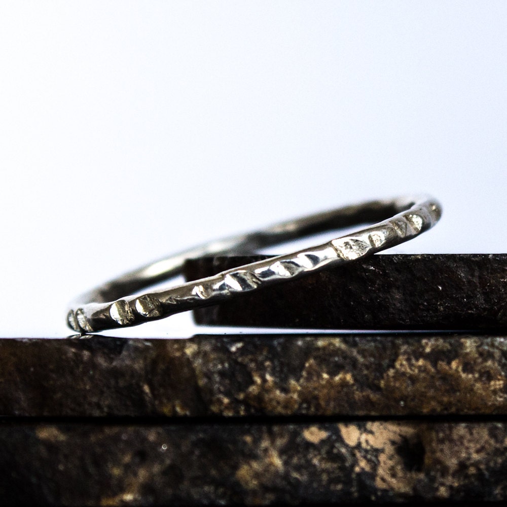 Polished Coin Edge Hammered Sterling Silver Stacking Ring | Etsy