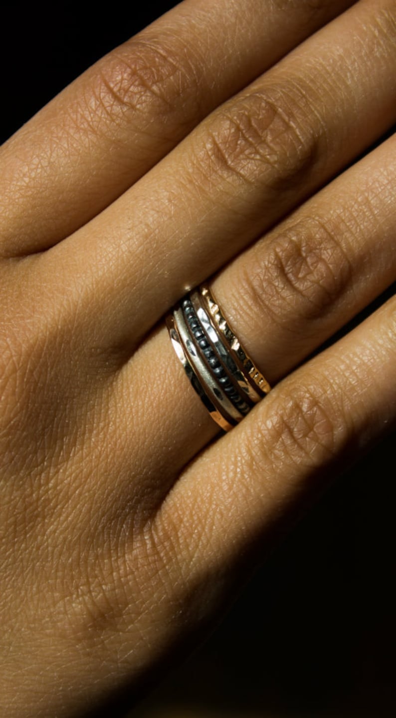 Mixed Metal Stacking Rings Set Gold & Sterling Silver Stack Ring Set ...