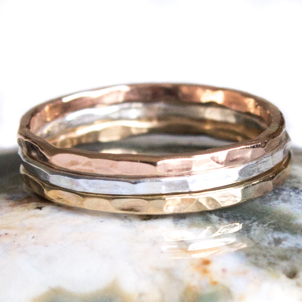 Thin Gold Ring Tri Color Stack Ring Set - Etsy