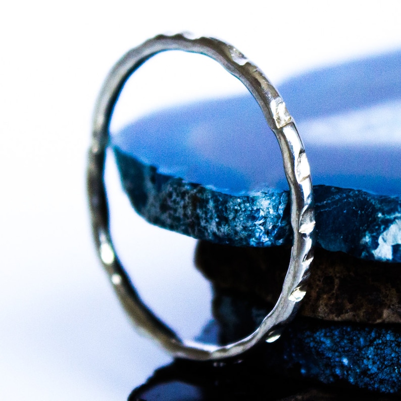 Polished Coin Edge Hammered Sterling Silver Stacking Ring - Etsy