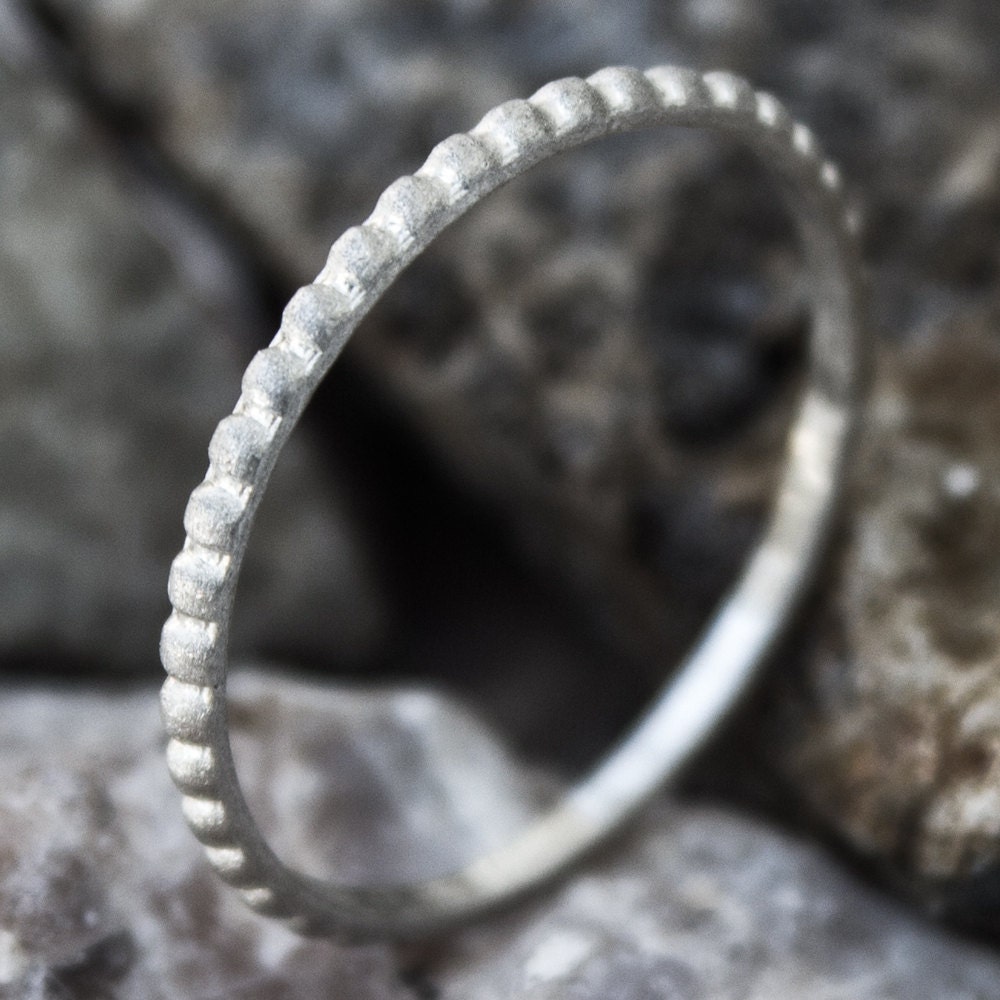 Brushed Finish Sterling Silver Beaded Stacking Ring | Etsy