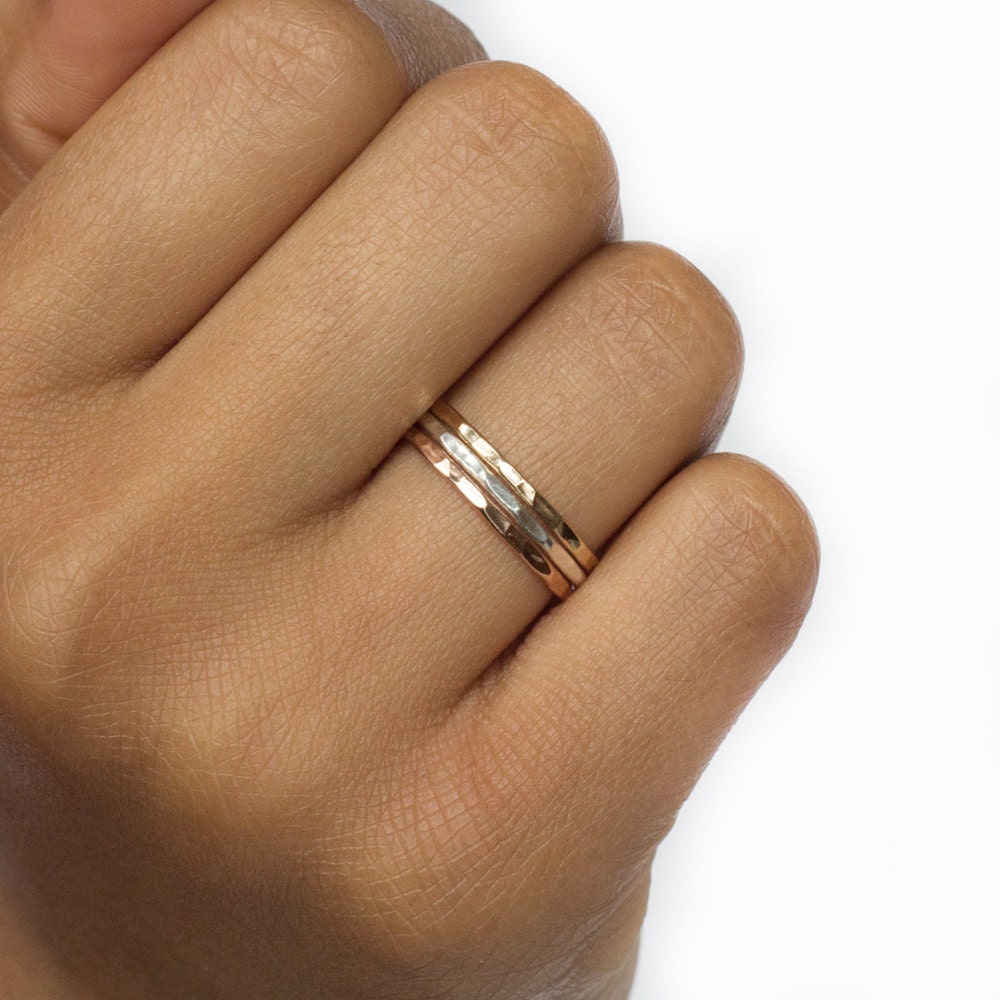 HOT Tri Color Rings Hammered Set Tri Color Ring Set 3 Band - Etsy