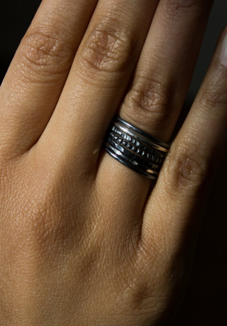 Blackened Silver Stack Ring Set Stackable Black Ring Set 7 - Etsy