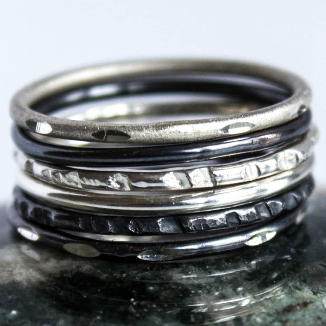 Blackened Silver Ring Set Sterling Silver Rings Mixed Black - Etsy New ...
